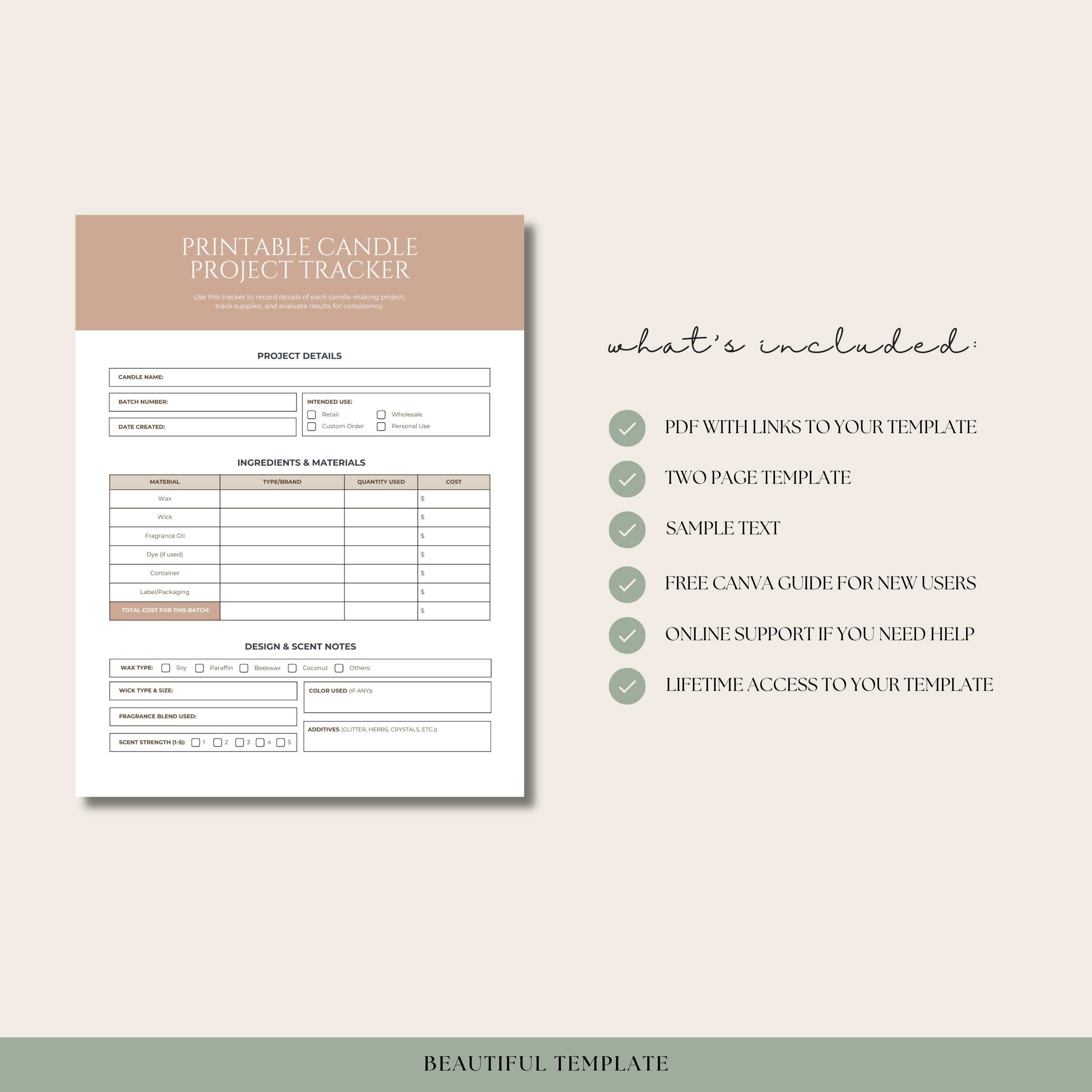 Printable Candle Project Tracker, Canva Candle Template, Wax Melt ...