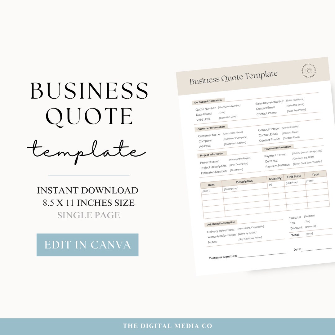 Quote Template, Small Business Document, Modern Client Quotation ...