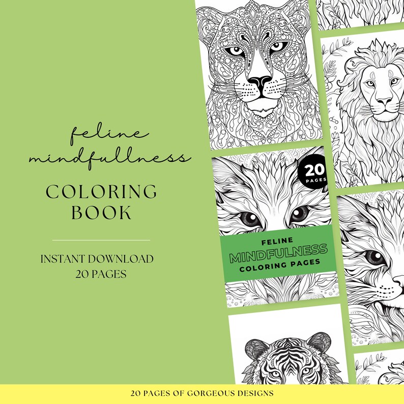 Big Cat Coloring Pages Feline Art Pages Kitten and Cat - Etsy