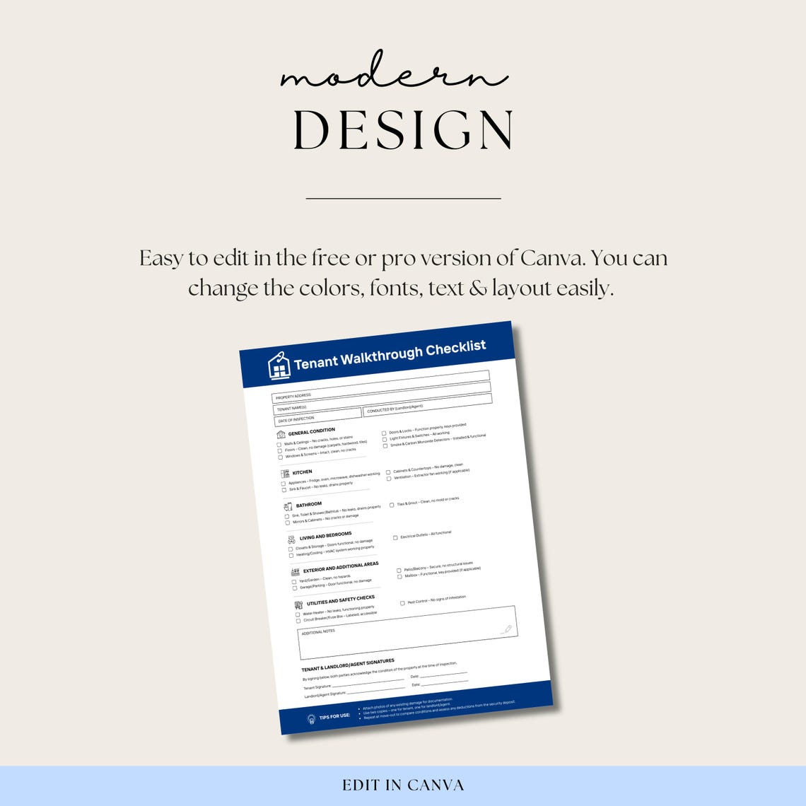 Tenant Property Condition Checklist | Rental Walkthrough Form ...