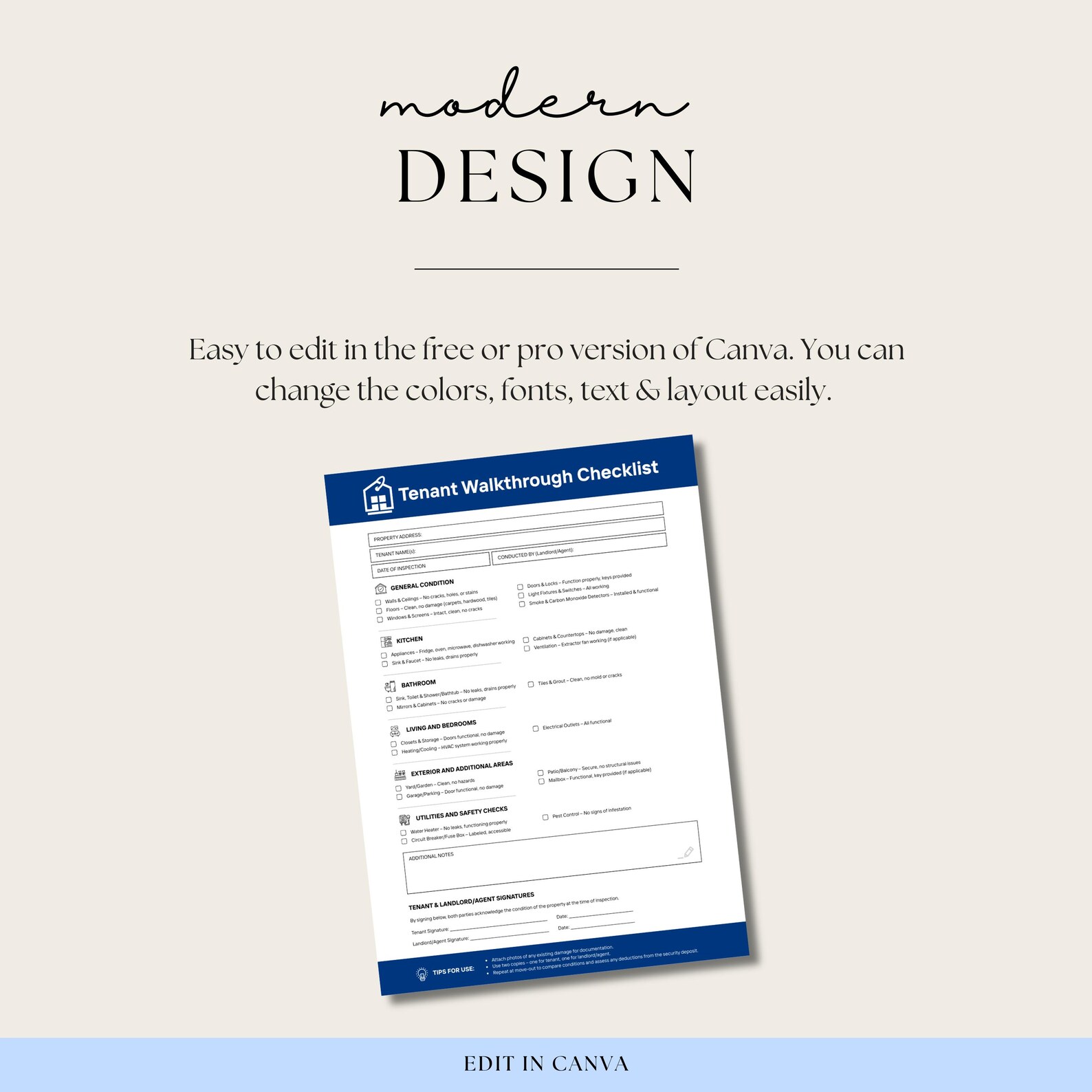 Tenant Property Condition Checklist | Rental Walkthrough Form ...