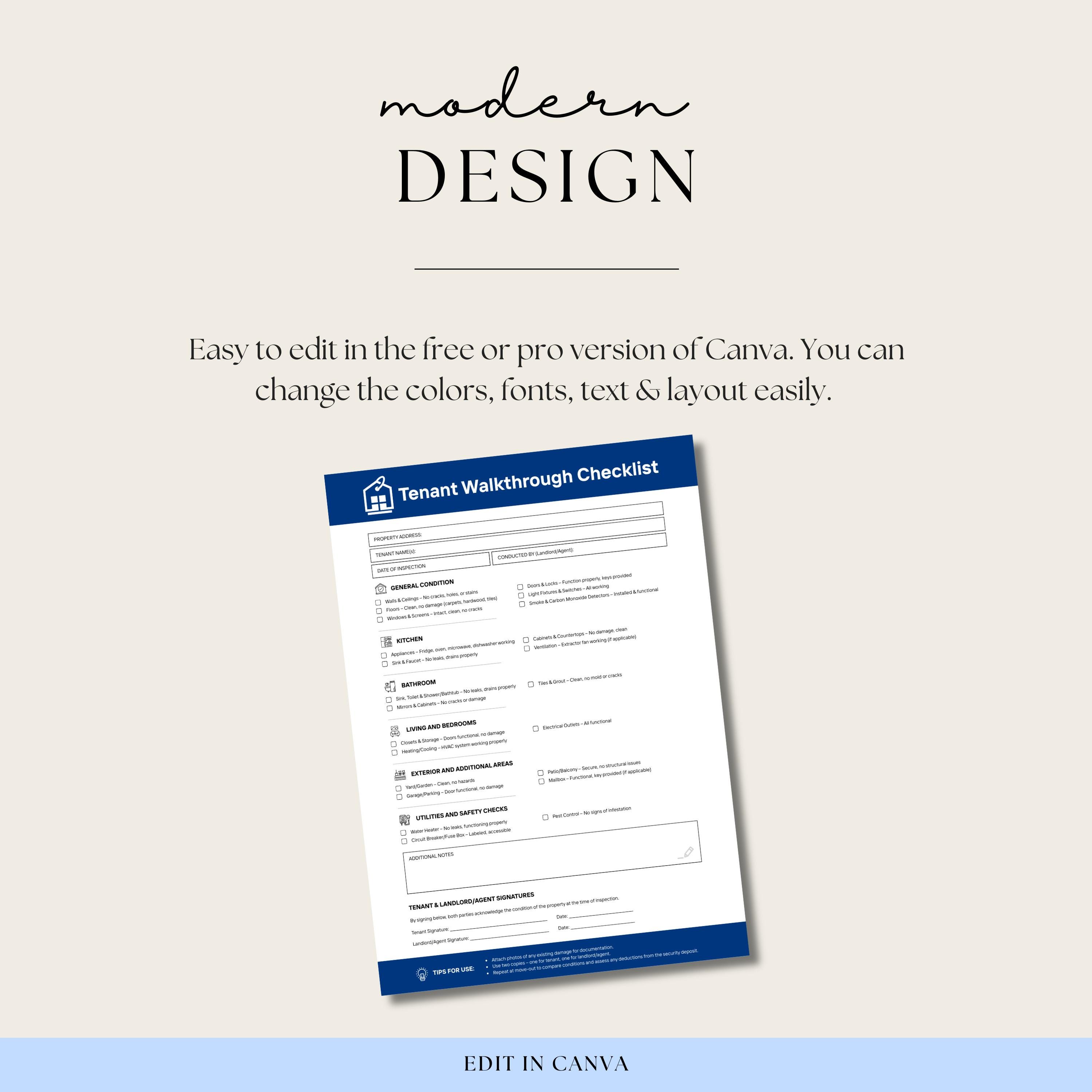 Tenant Property Condition Checklist | Rental Walkthrough Form ...