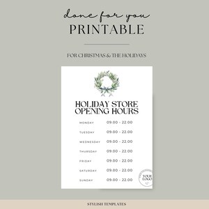 Christmas Store Hours Template, Holiday Opening Schedule Sign, Festive Printable, Canva Template ...