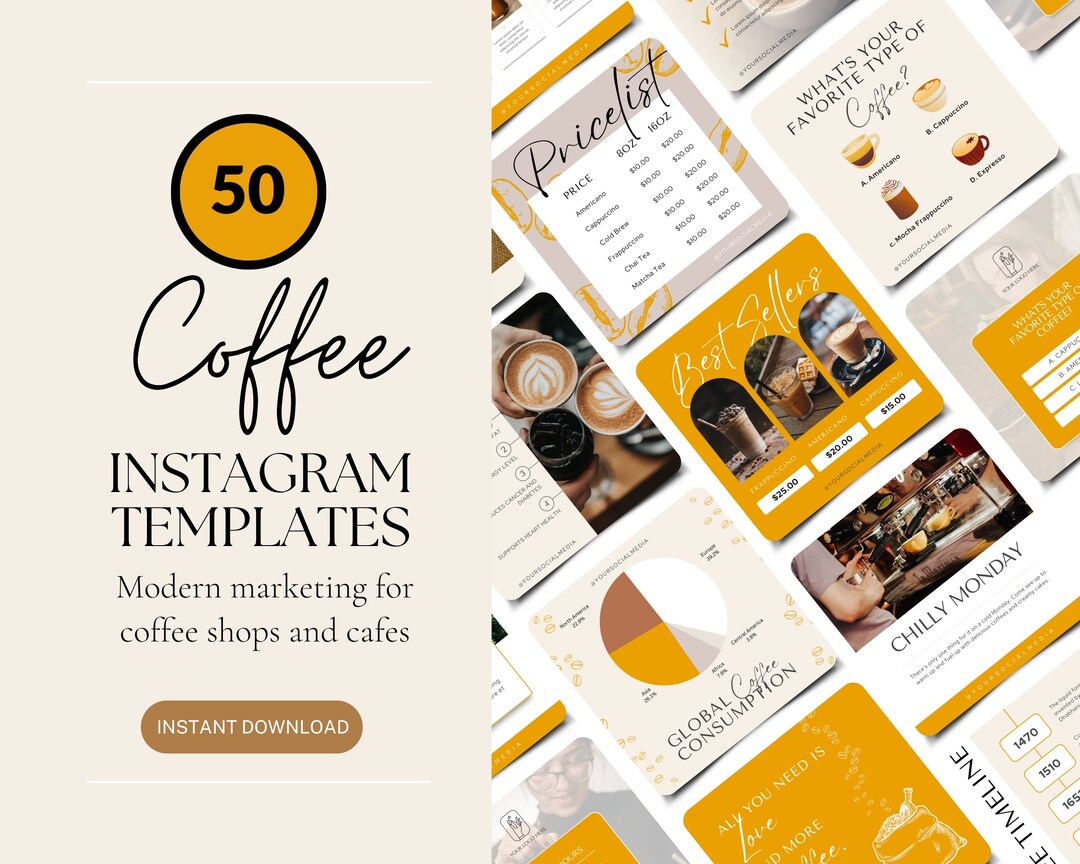 Coffee Instagram Templates, Cafe Social Media Posts, Canva Templates ...