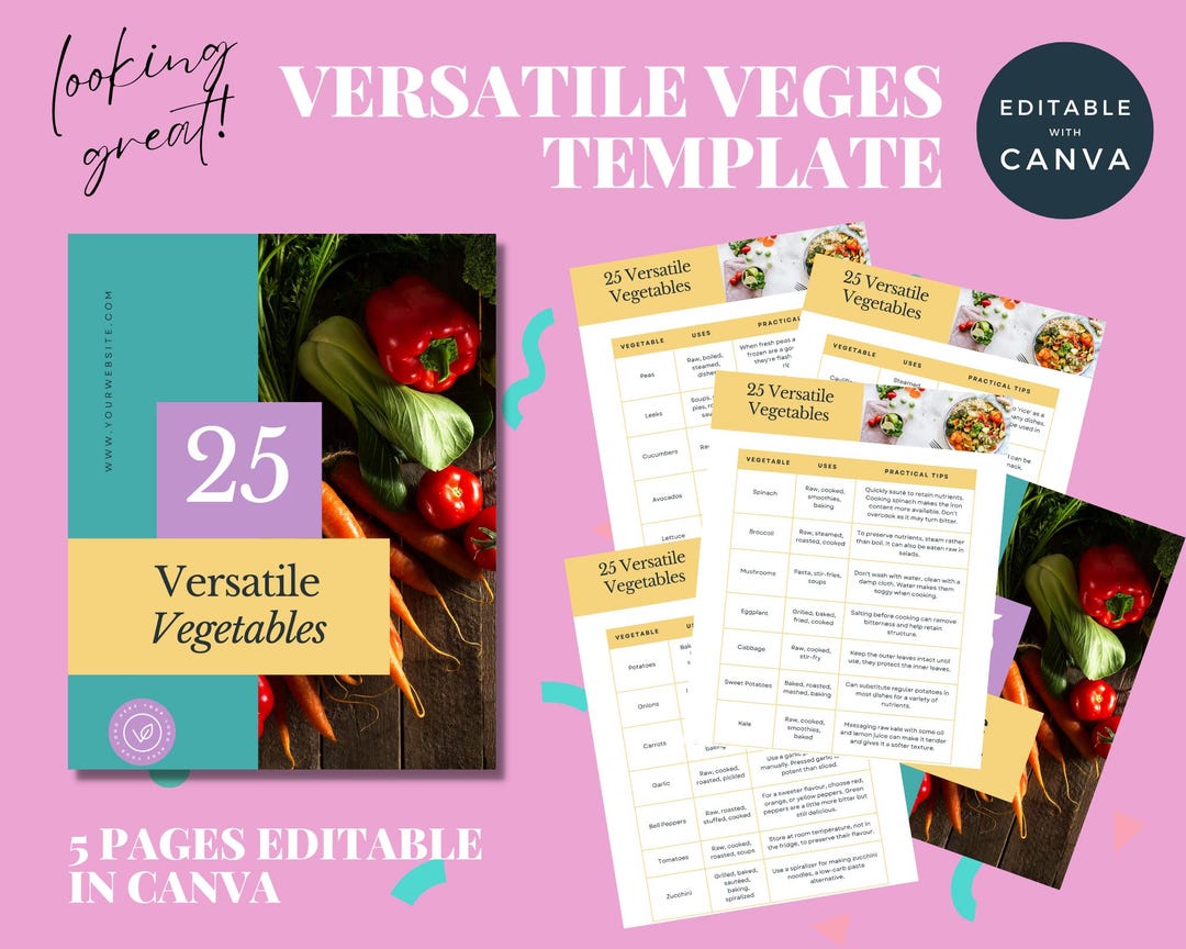 Versatile Vegetables Template, Editable Canva Sheets, Health and ...
