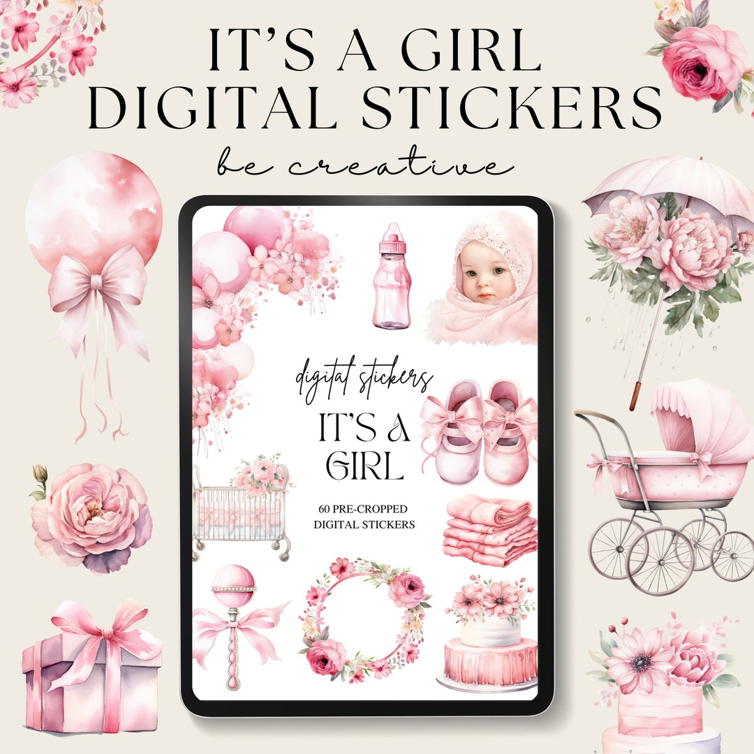 It's a Girl Digital Planner Stickers, Goodnotes Gender Reveal Stickers ...