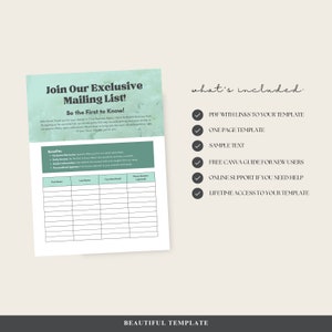 Mailing List Template, Single Sheet Marketing Resource, Canva Printable ...
