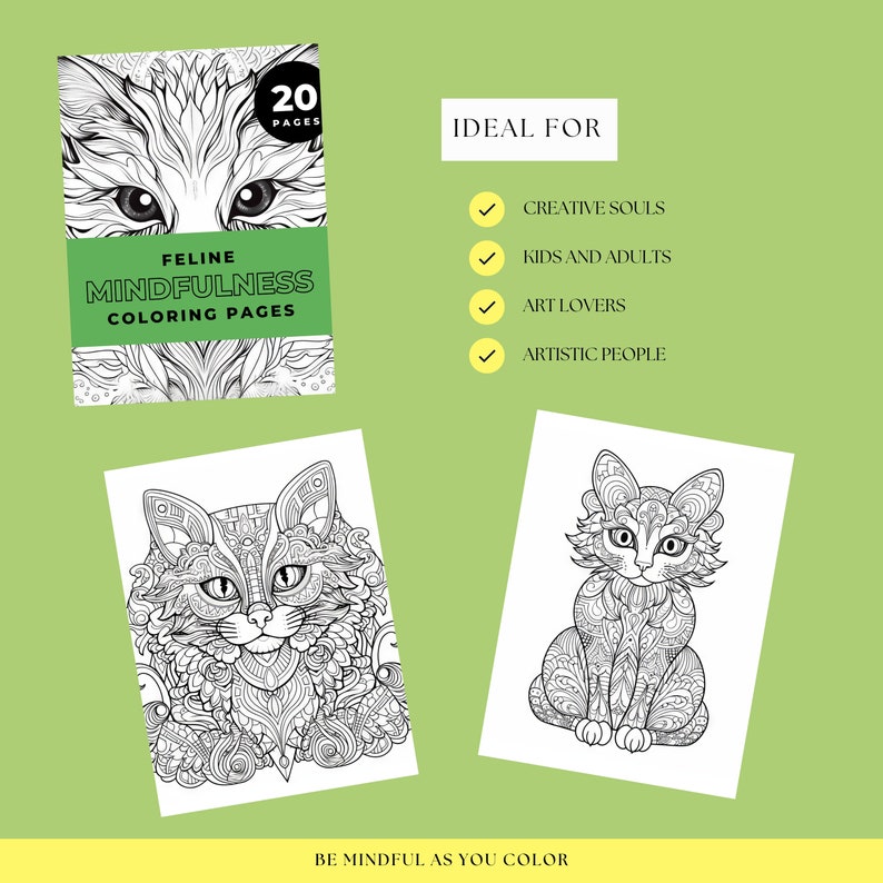 Big Cat Coloring Pages Feline Art Pages Kitten and Cat - Etsy