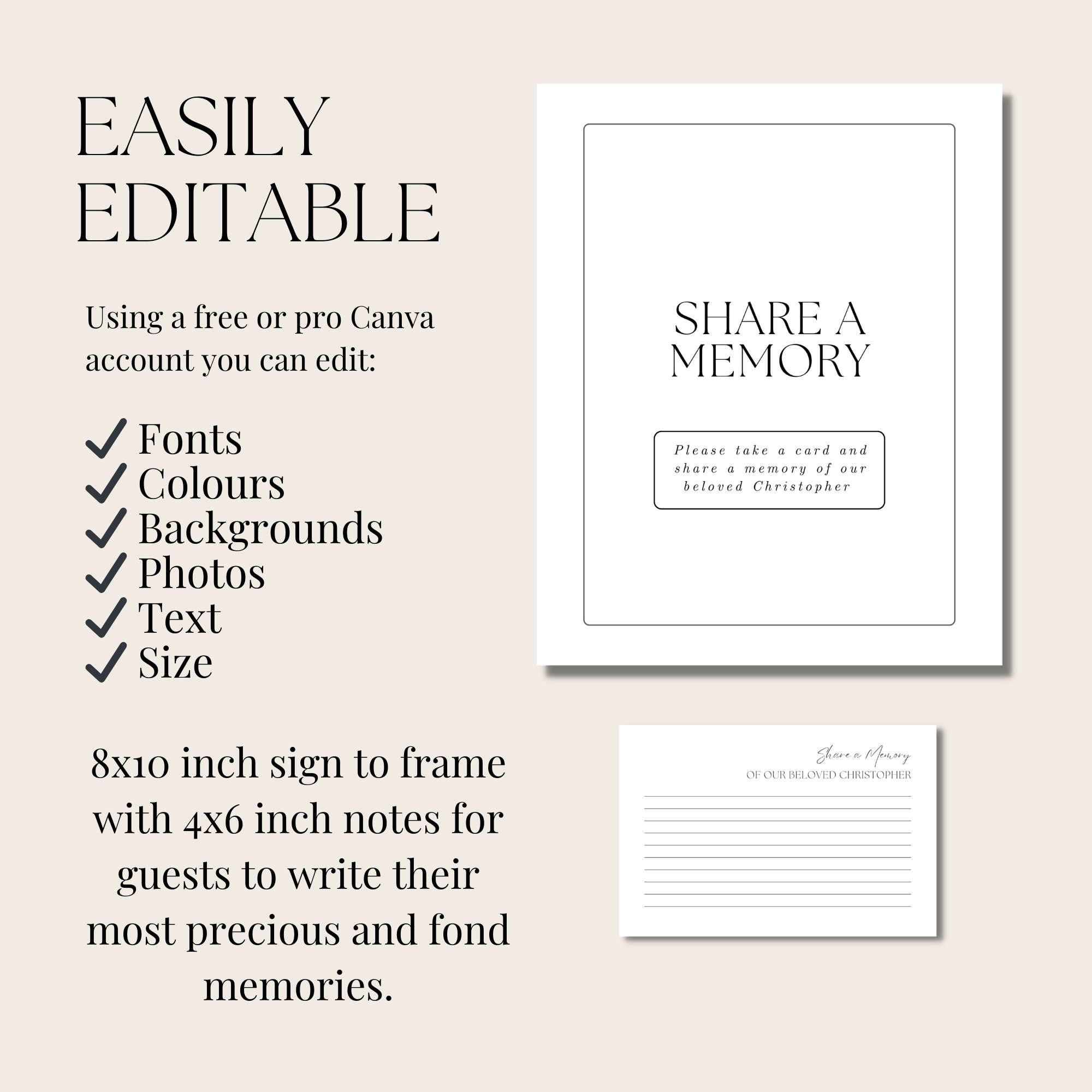 Memorial Card | Editable Funeral | Funeral Signs | Share A Memory ...
