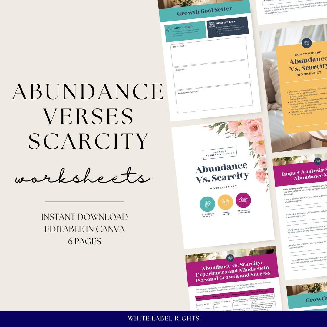 Life Coach Canva Template, Abundance Verses Scarcity Worksheets ...