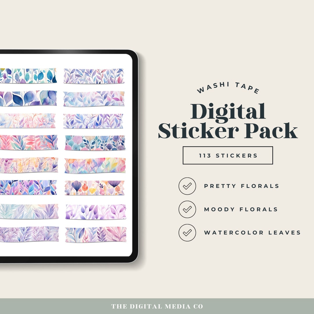 Watercolor Floral Digital Washi Tape, Whimsical Goodnotes ...