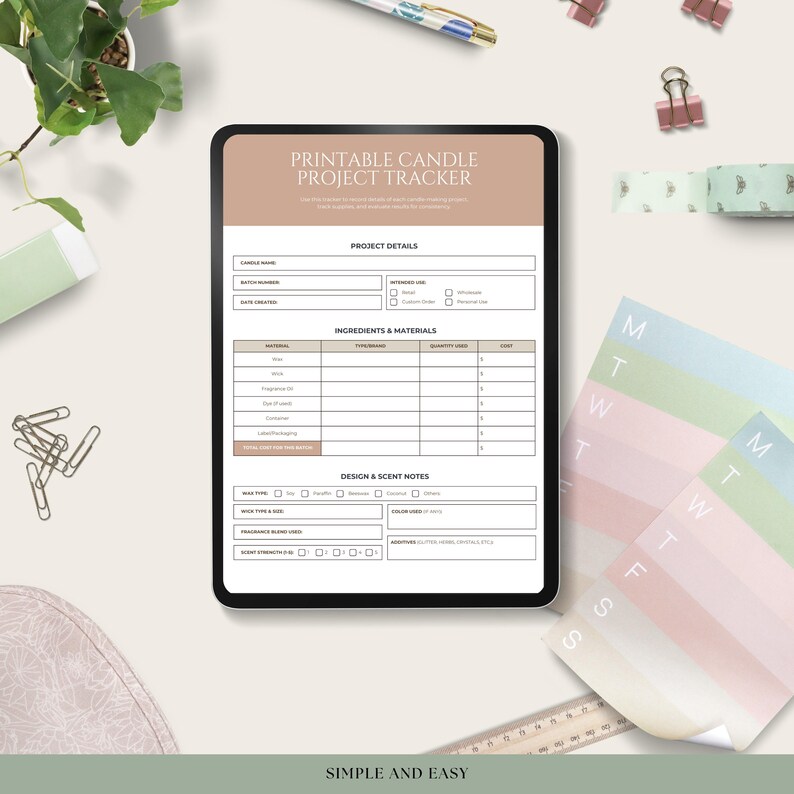 Printable Candle Project Tracker, Canva Candle Template, Wax Melt ...