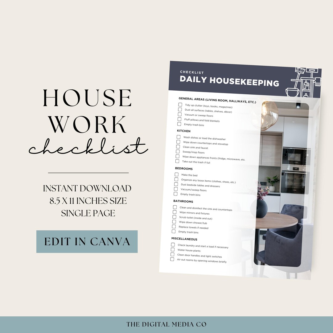 Cleaning Checklist Template, Digital Home Organization, Housework Check ...