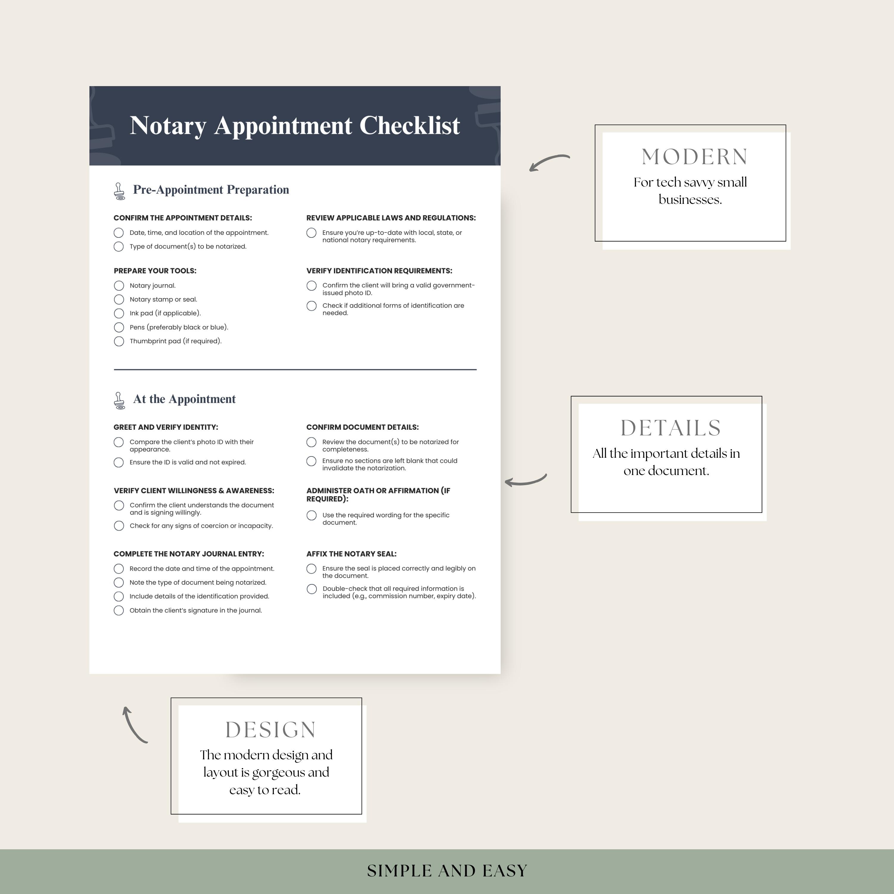 Notary Appointment Checklist, Notary Public Check List, Mobile Notary ...