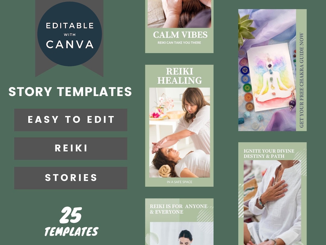 25 Reiki Instagram Story Templates, Reiki Social Media Posts, Canva ...