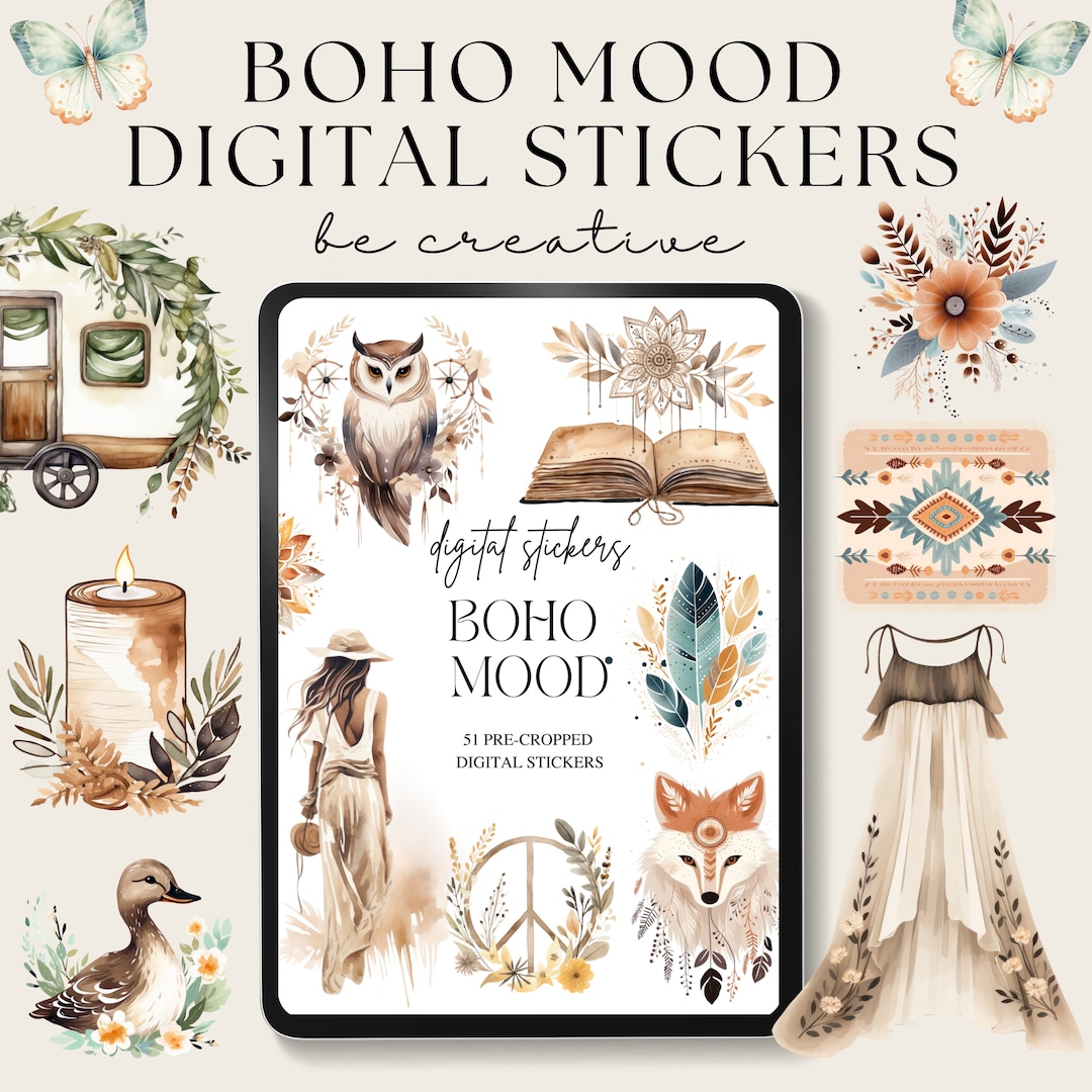 Boho Mood Digital Planner Stickers, Free Spirit Sticker Book, Goodnotes ...
