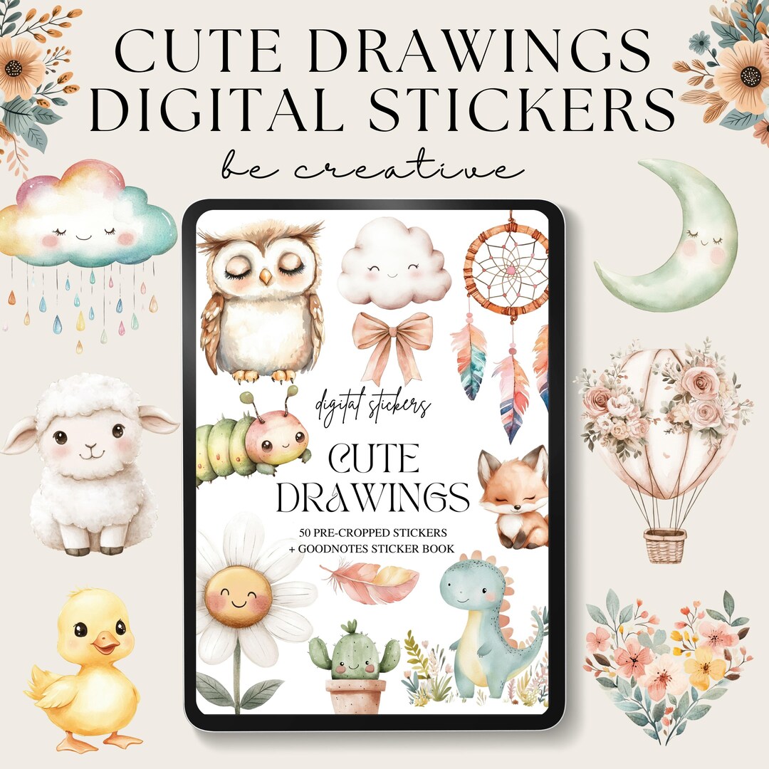 Cute Drawings Stickers, Pastel Stickers, Digital Planner Stickers ...
