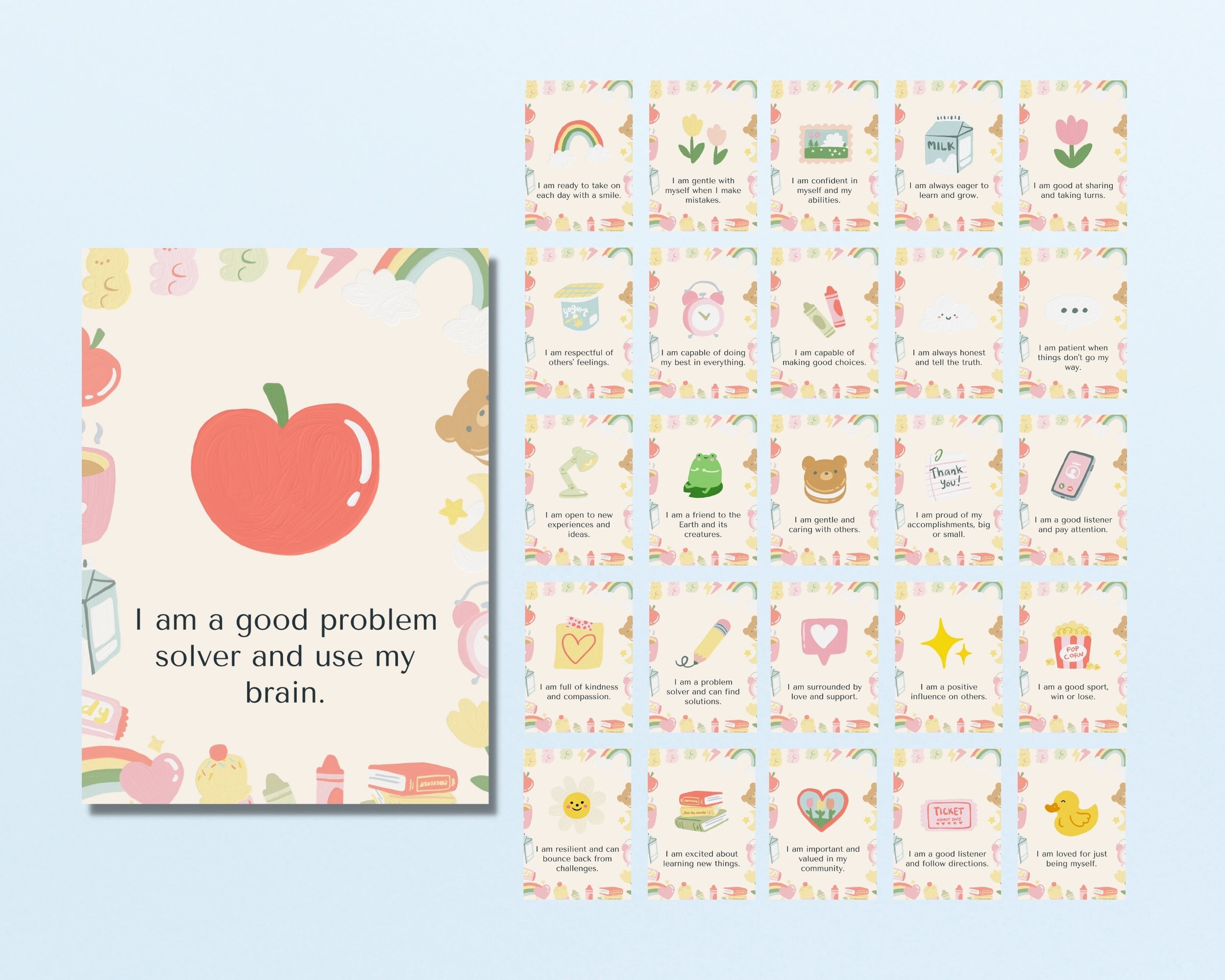 Kids Affirmation Cards Template Canva, Positive Phrases for Children ...