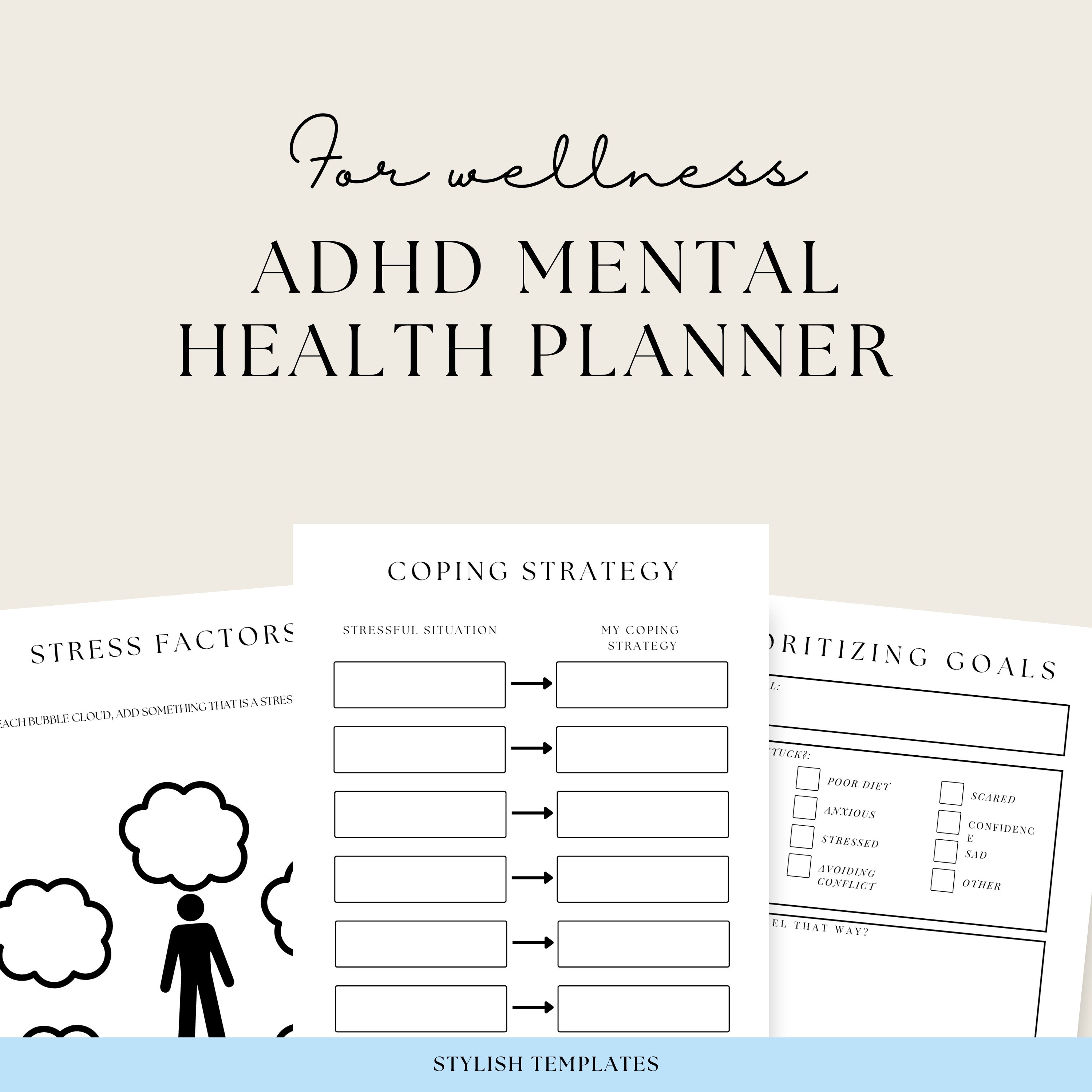 Mental Health for ADHD Planner, Simple Planner Digital Download, Canva ...