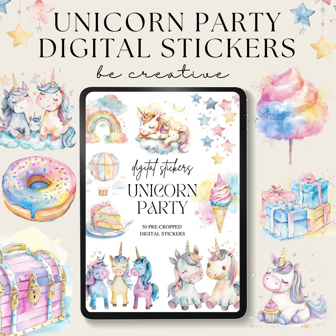Unicorns Party Digital Planner Stickers, Goodnotes Fantasy Stickers ...
