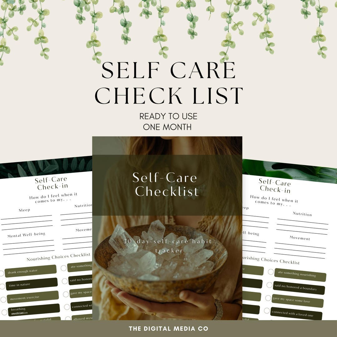 Self-care Checklist Printable, 30-day Self Care Habit Tracker, Wellness ...