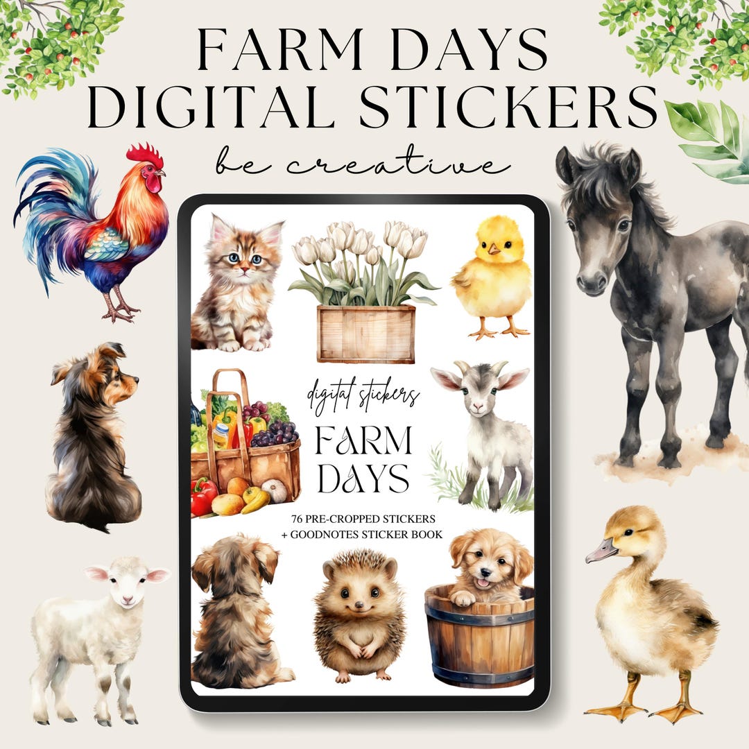 Farm Days Stickers, Cropped Digital Png Files, Countryside Clipart ...