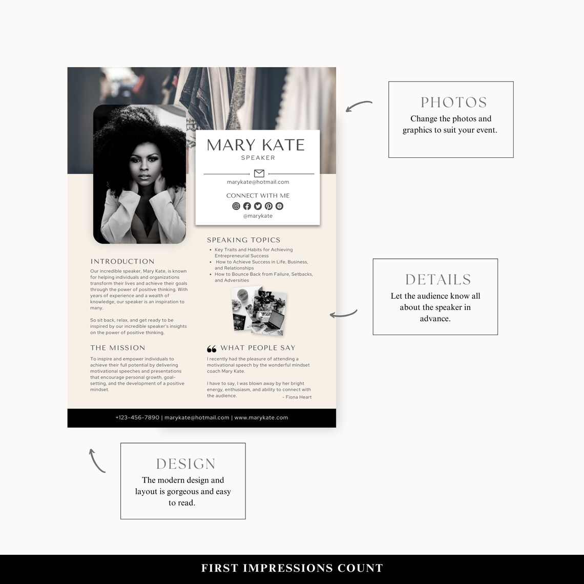 Speaker One Sheet Speaker Sheet Template Canva Keynote - Etsy