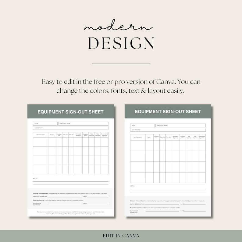 Equipment Sign Out Sheet, Editable Log Sheet for Tool Checkout ...