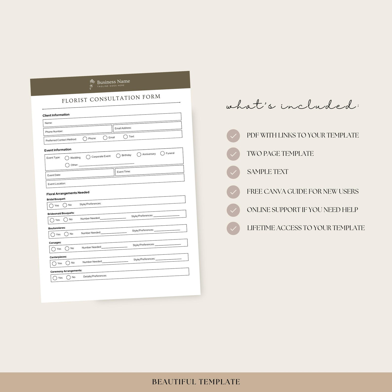 Florist Consultation Form, Printable Wedding Flower Planner, Floral ...