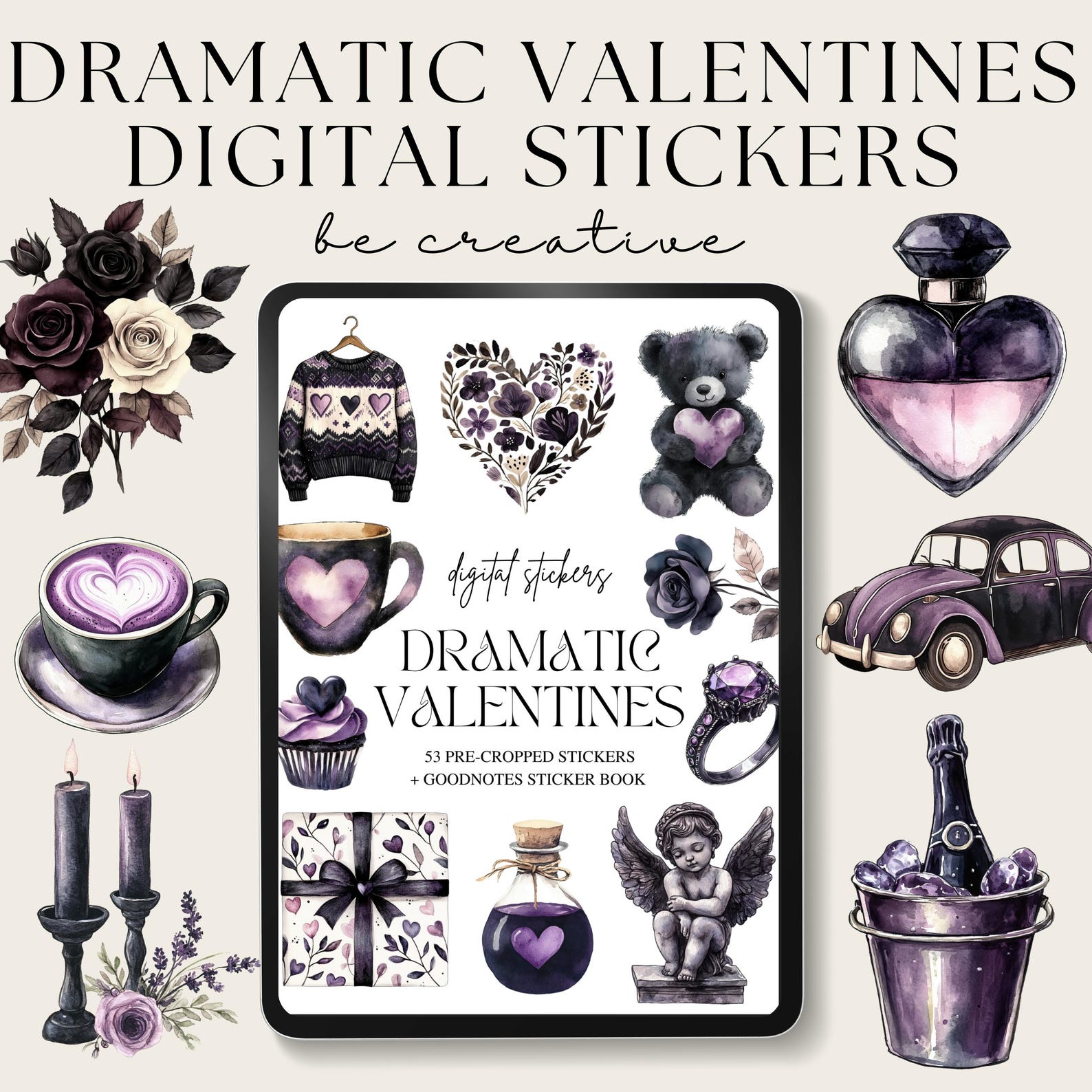 Dramatic Valentines Digital Planner Stickers | Digital Sticker Book ...