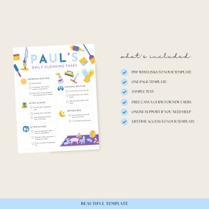 Kids Editable Cleaning Schedule | Printable Daily Cleaning Checklist ...
