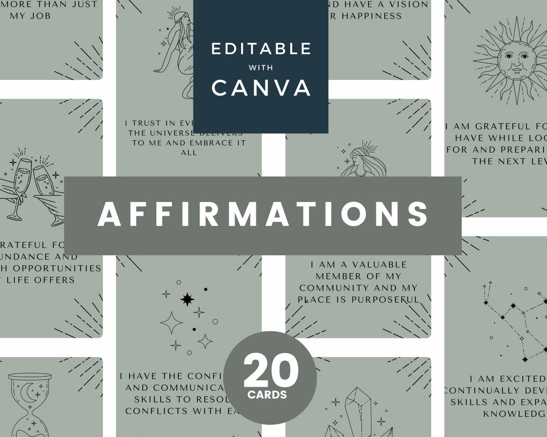 Affirmation Cards Template Canva, Affirmation Station, Printable ...