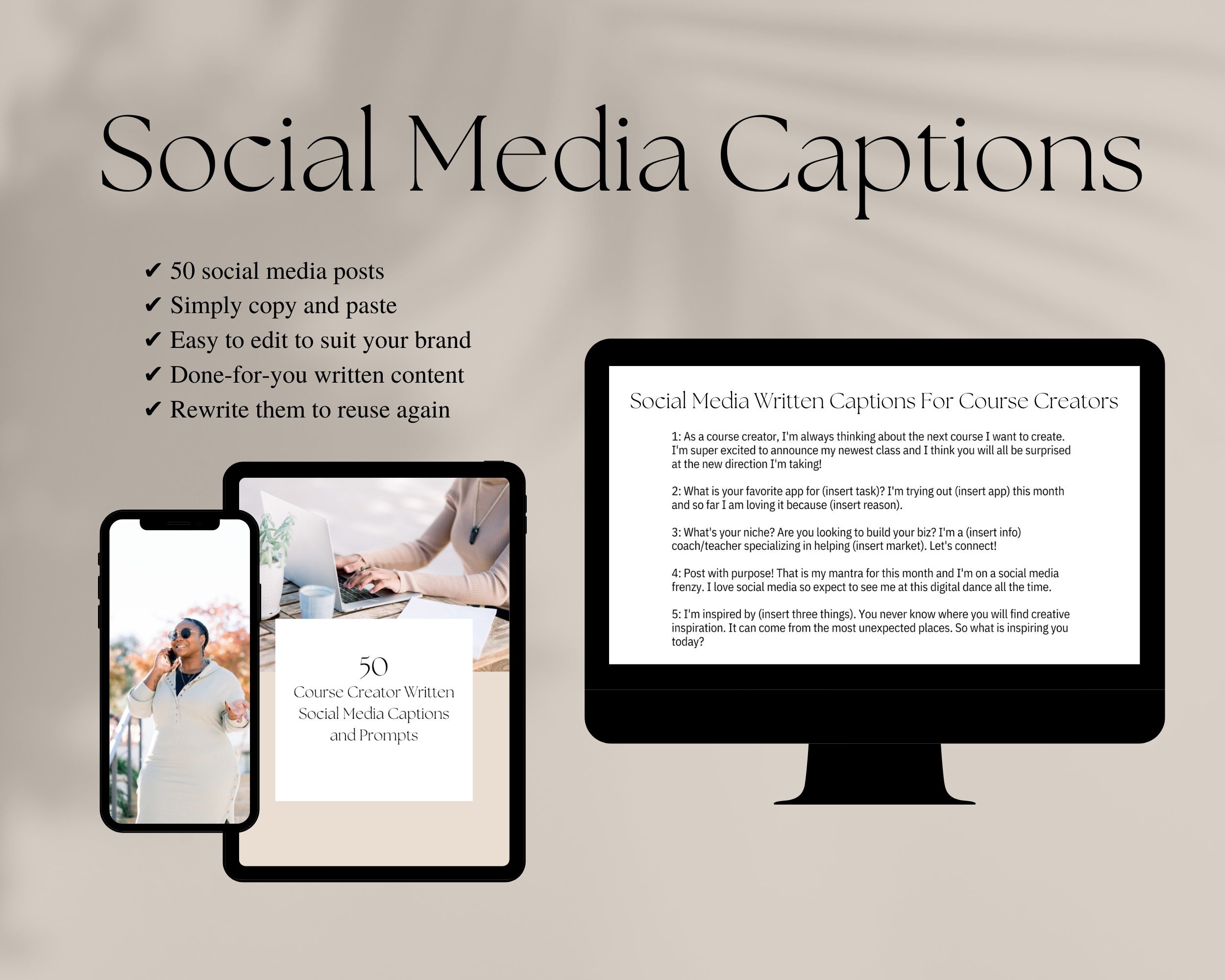 Course Creator Written Social Media Captions and Prompts, 50 Instagram ...