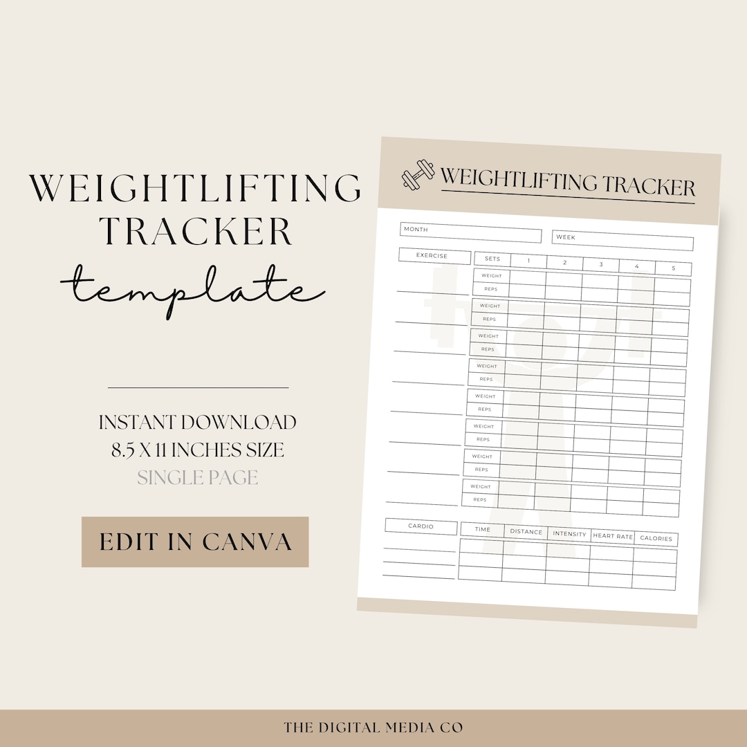 Weightlifting Tracker, One Sheet Weight Lifting Template, Canva Fitness ...