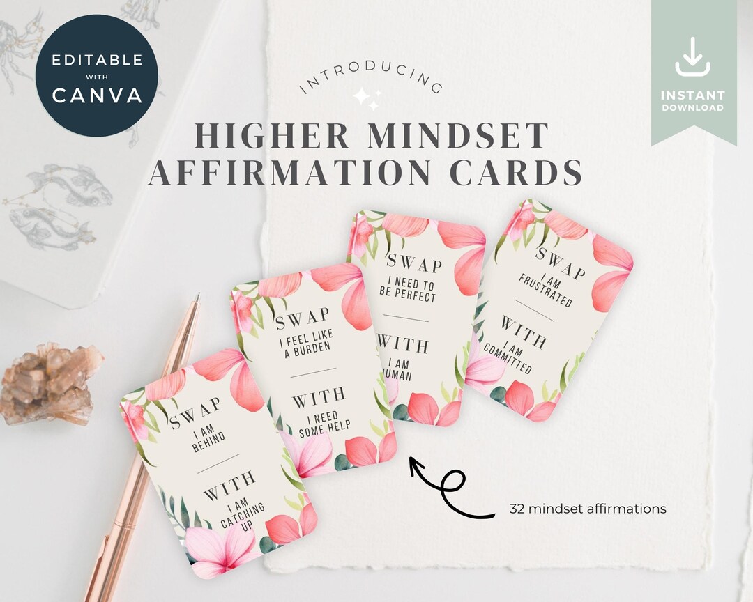 Affirmation Cards Template Canva, Positive Phrases, Printable Wisdom ...