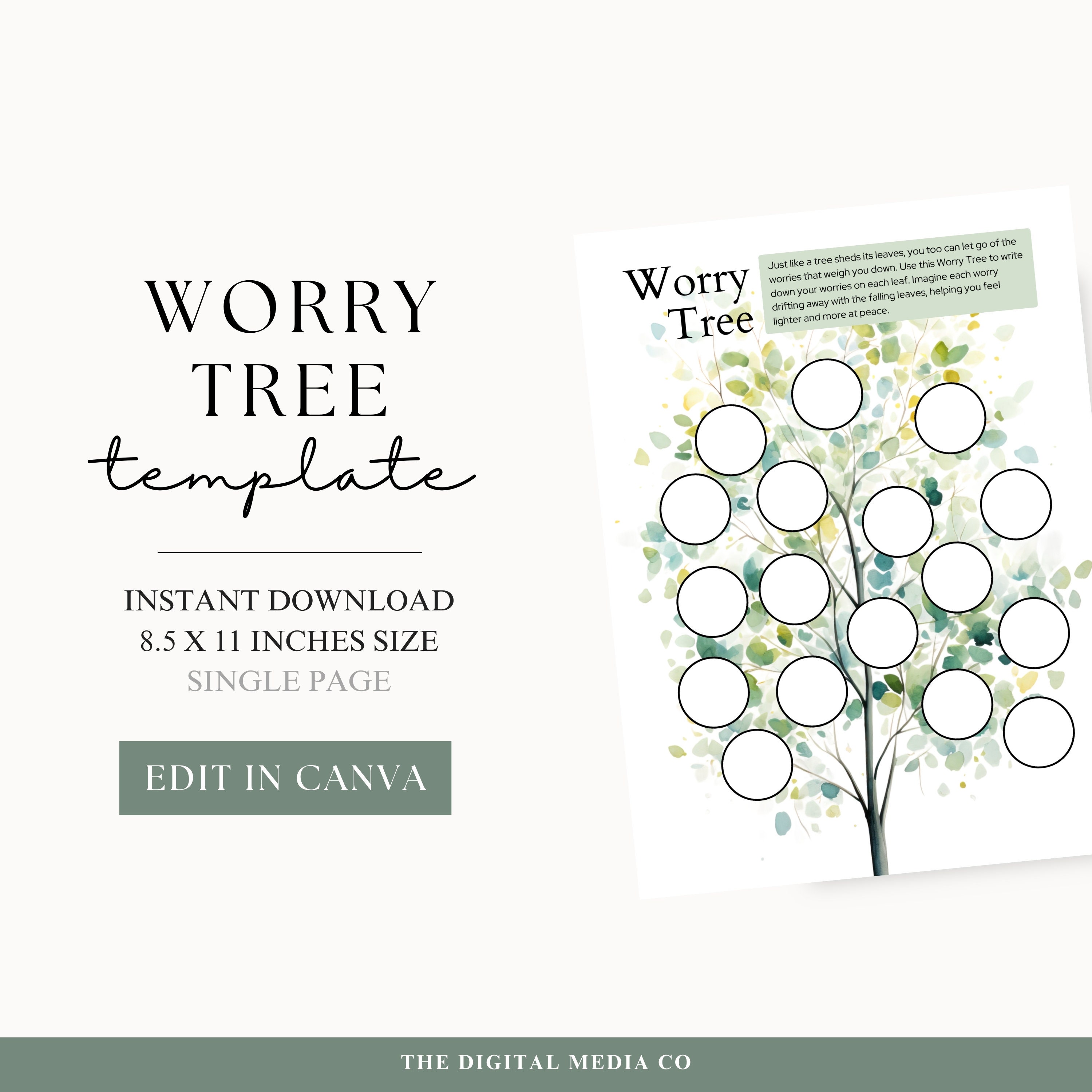 Worry Tree Sheet, Anxiety Printable, Canva Page for Children and ...