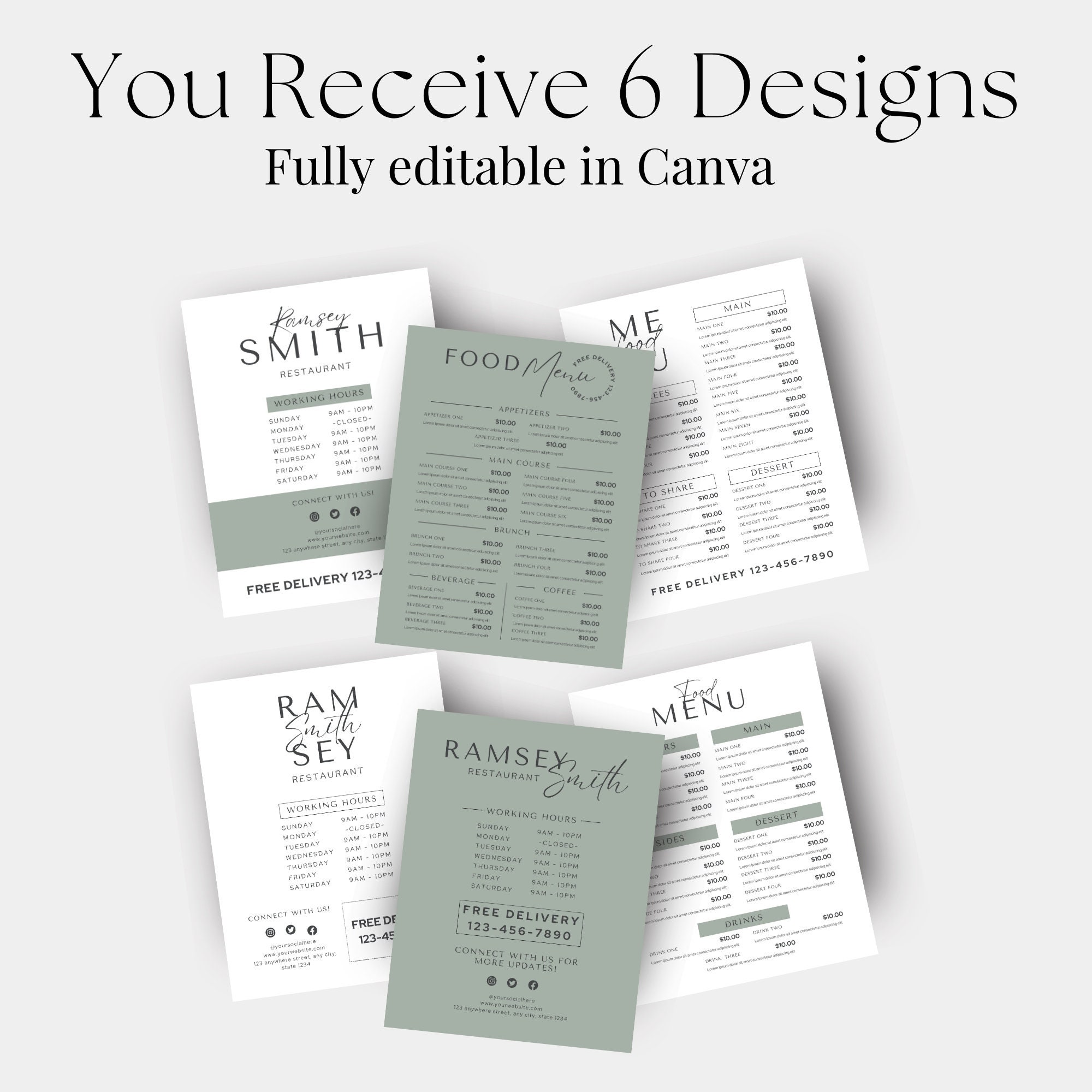 Canva Restaurant Menu Template | Healthy Eating Instant Download ...