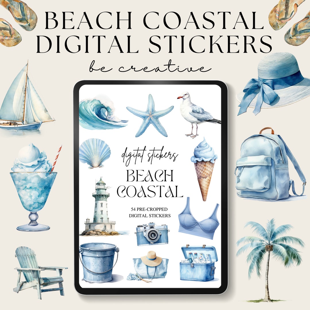 Beach Coastal Digital Journal Stickers, Oceanic Sticker Collection ...