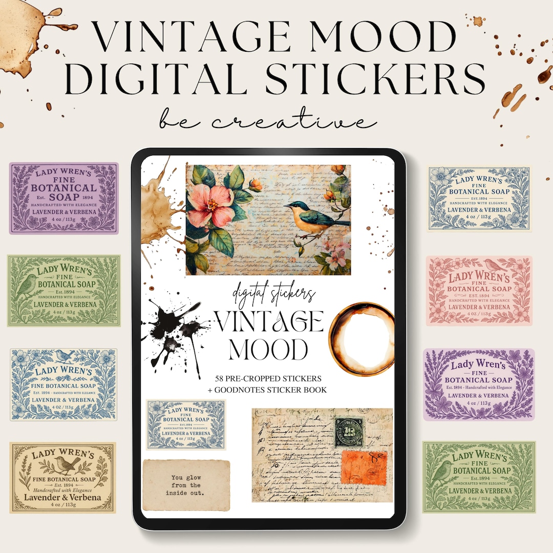 Vintage Soap Label Stickers, Postcard Ephemera Pngs, Ink Splotches ...