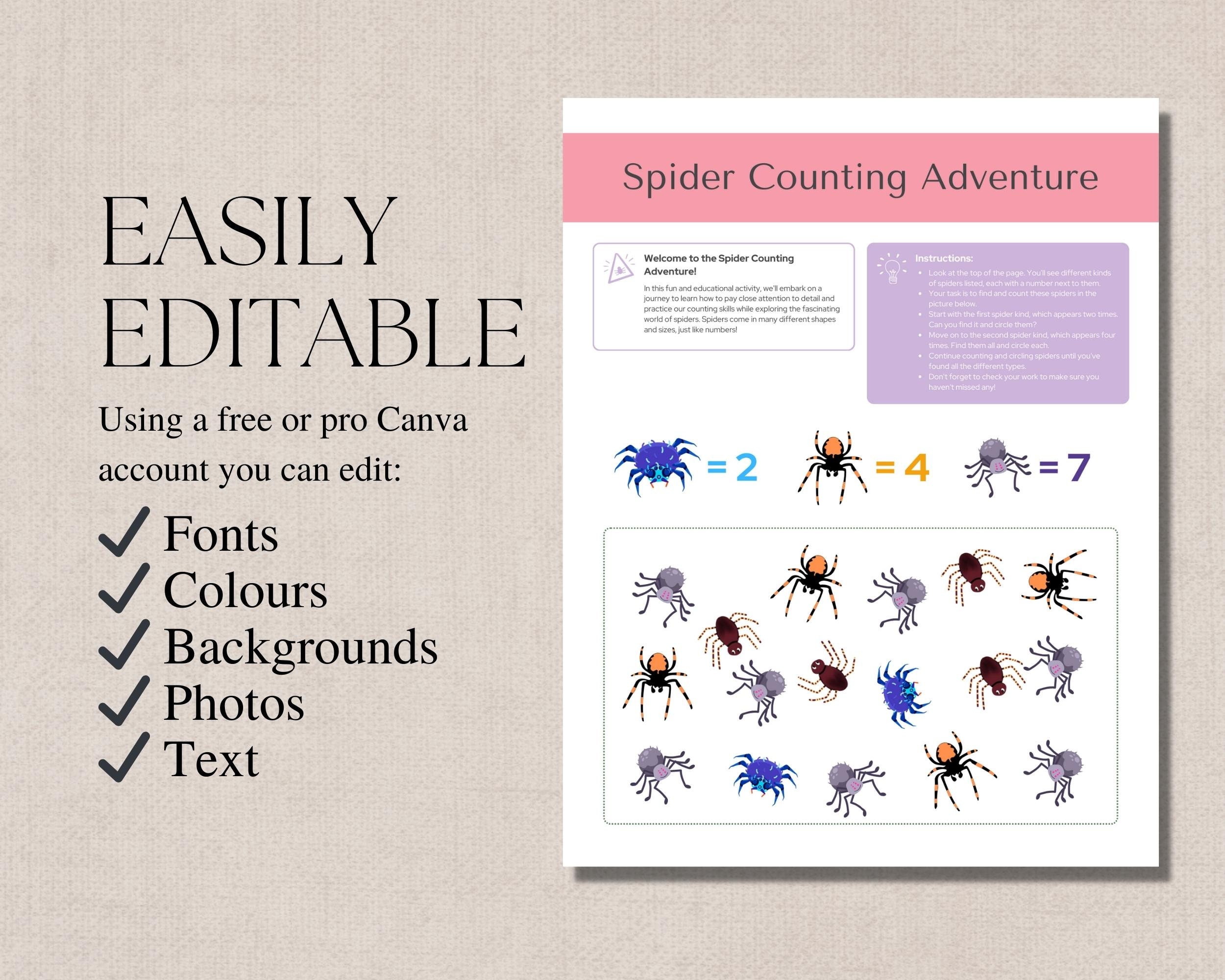Spider Activity Work Sheets for Preschoolers, Halloween Craft ...
