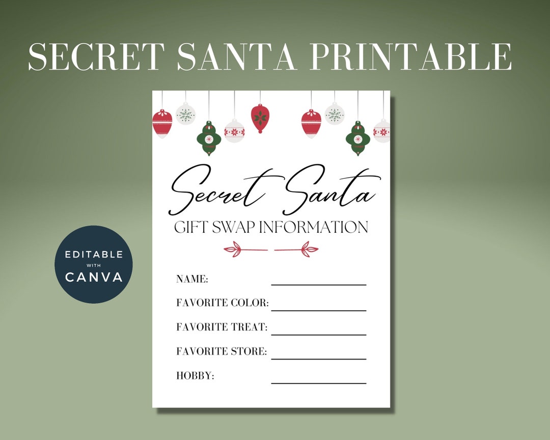 Secret Santa Christmas Wish List, Christmas Printable, Gift Ideas, Gift ...