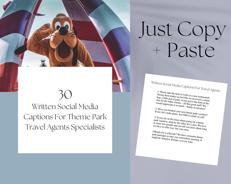 Theme Park Specialist Written Social Media Captions Travel - Etsy