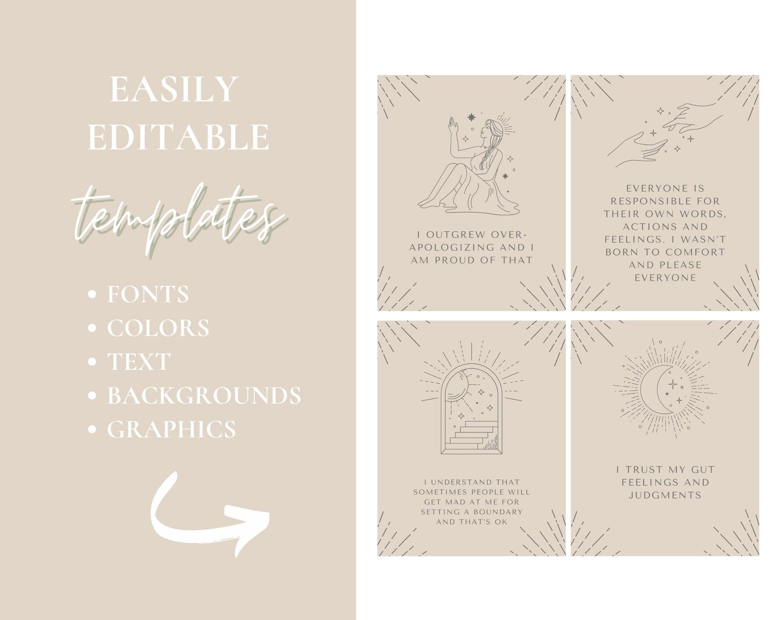 Affirmation Cards Template Canva Boundaries Affirmation - Etsy