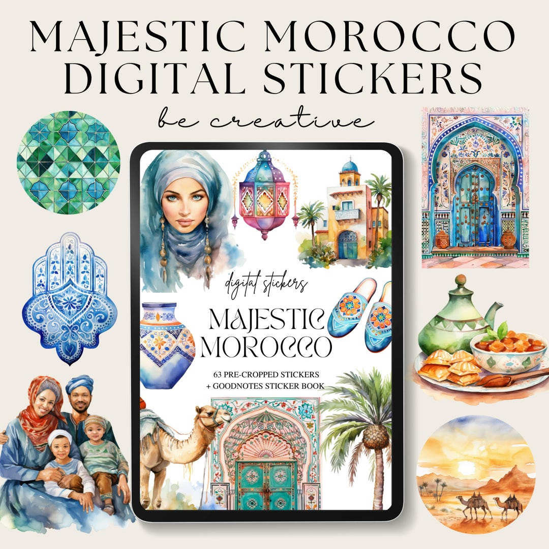 Moroccan Sticker Set, Digital Travel Stickers, Camels & Architecture ...