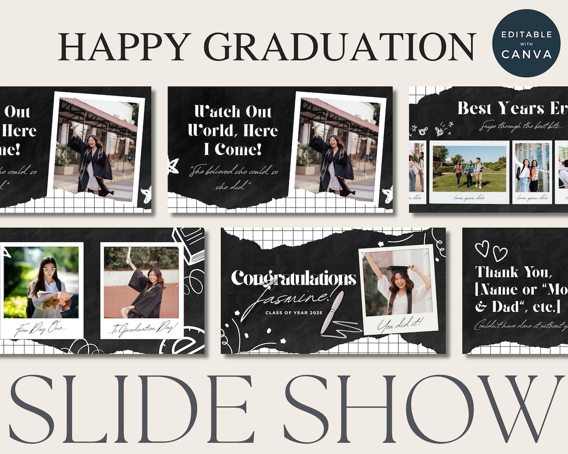 Editable Graduation Slideshow With 10 Templates, Class of 2025 Digital ...