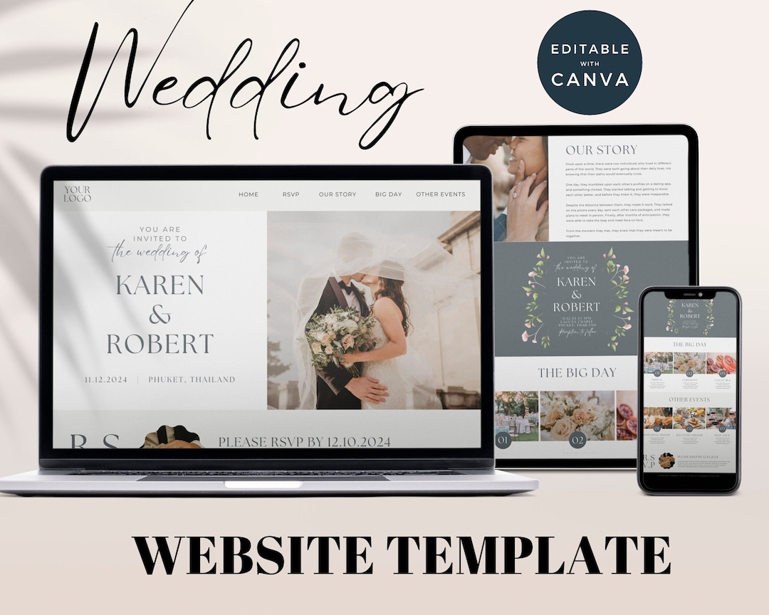 Canva Wedding Website | Wedding Mobile Mini Website Invite | Responsive ...