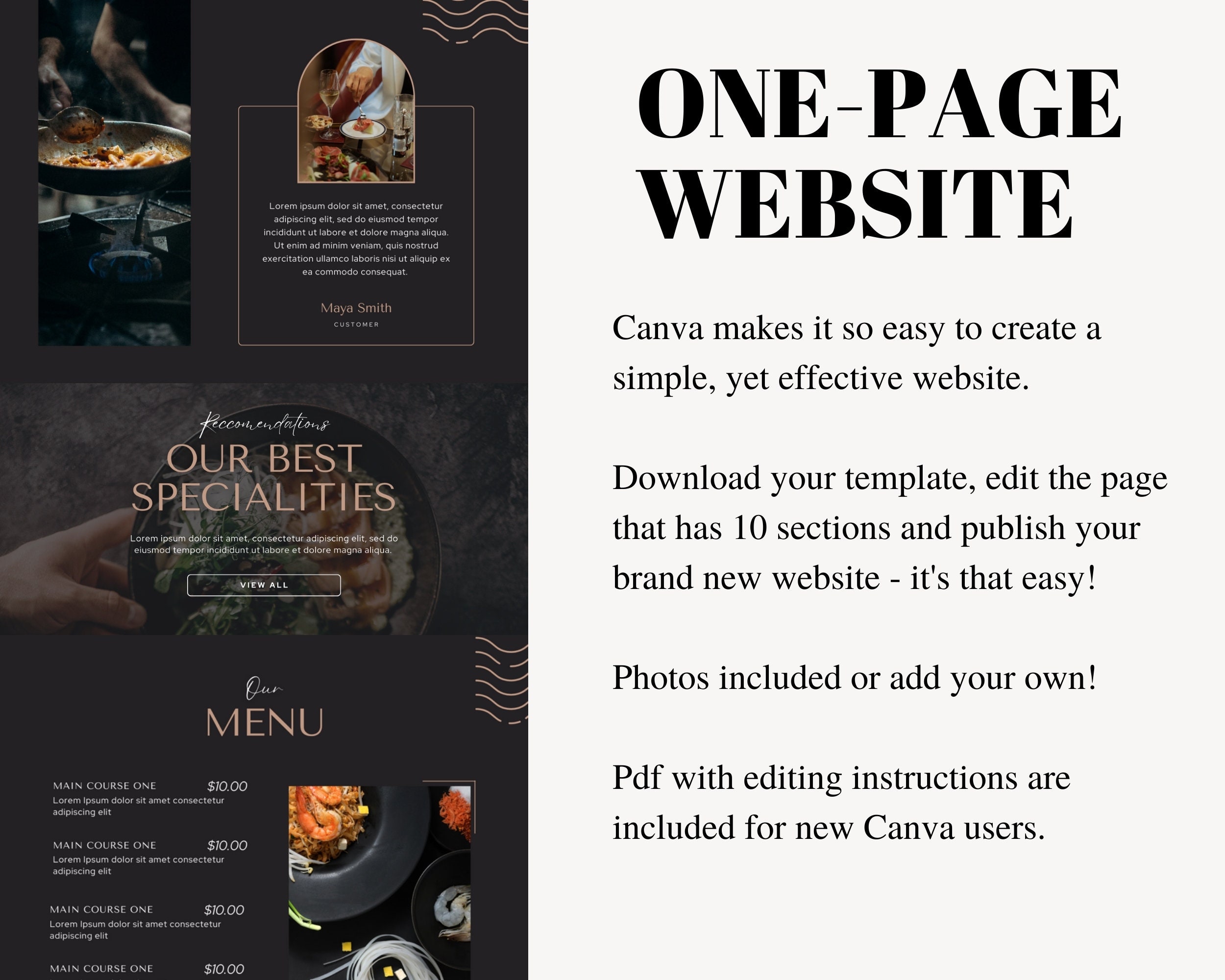 Restaurant Canva Template Canva Website Template Canva Food - Etsy