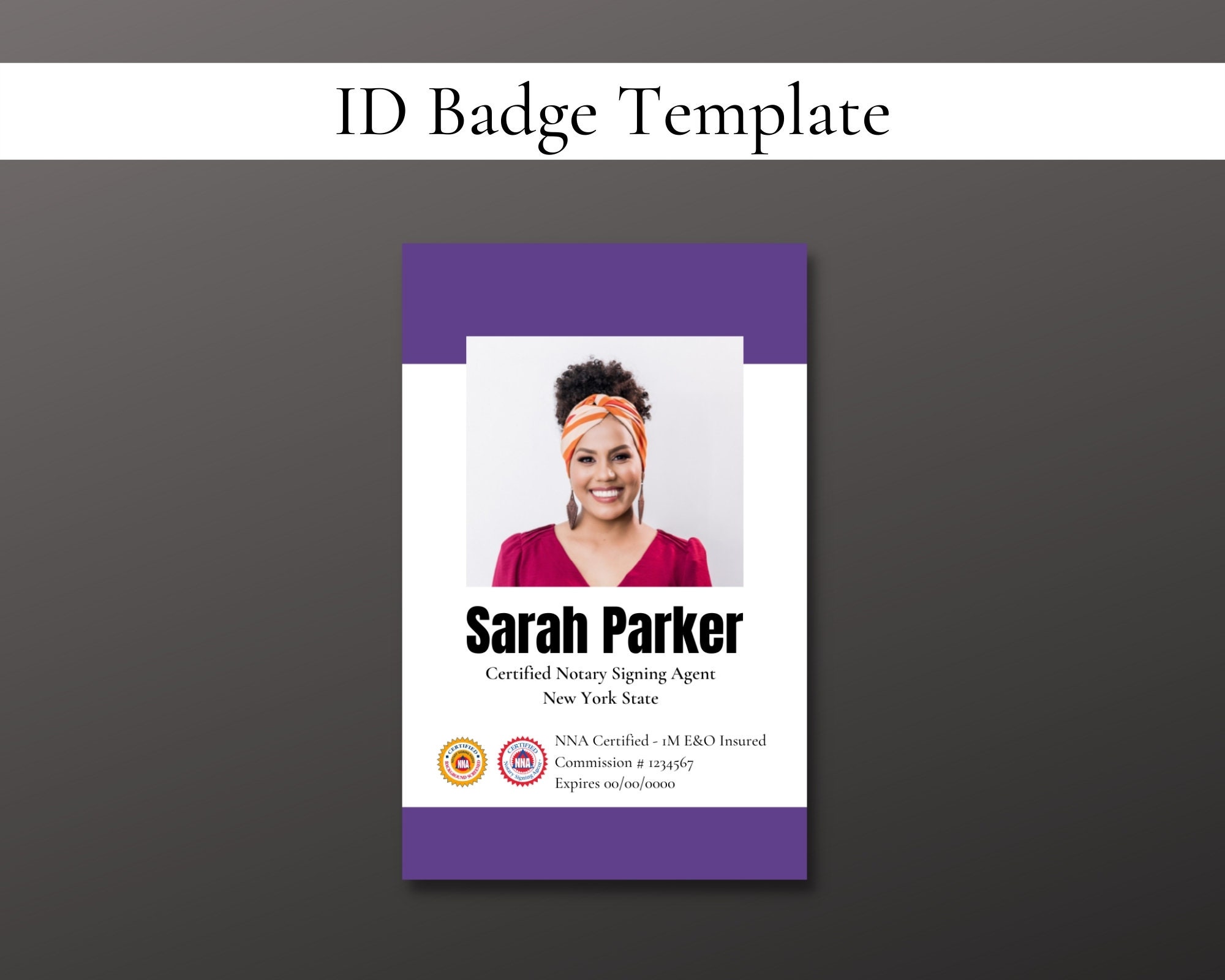 ID Badge Template for Notary Signing Agents ID Badge - Etsy