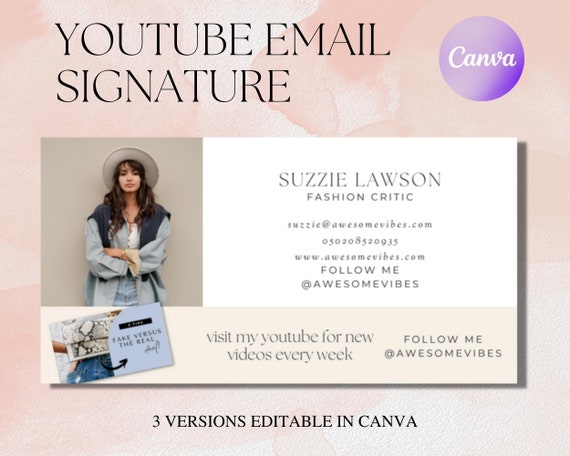 Youtuber Email Signature Youtube Branding Kit Editable Email - Etsy