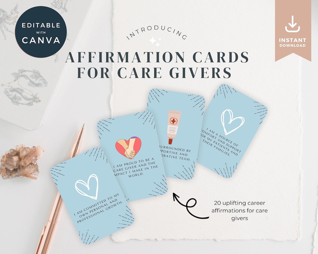 Care Giver Affirmation Cards, Canva Nursing Templates, Printable ...